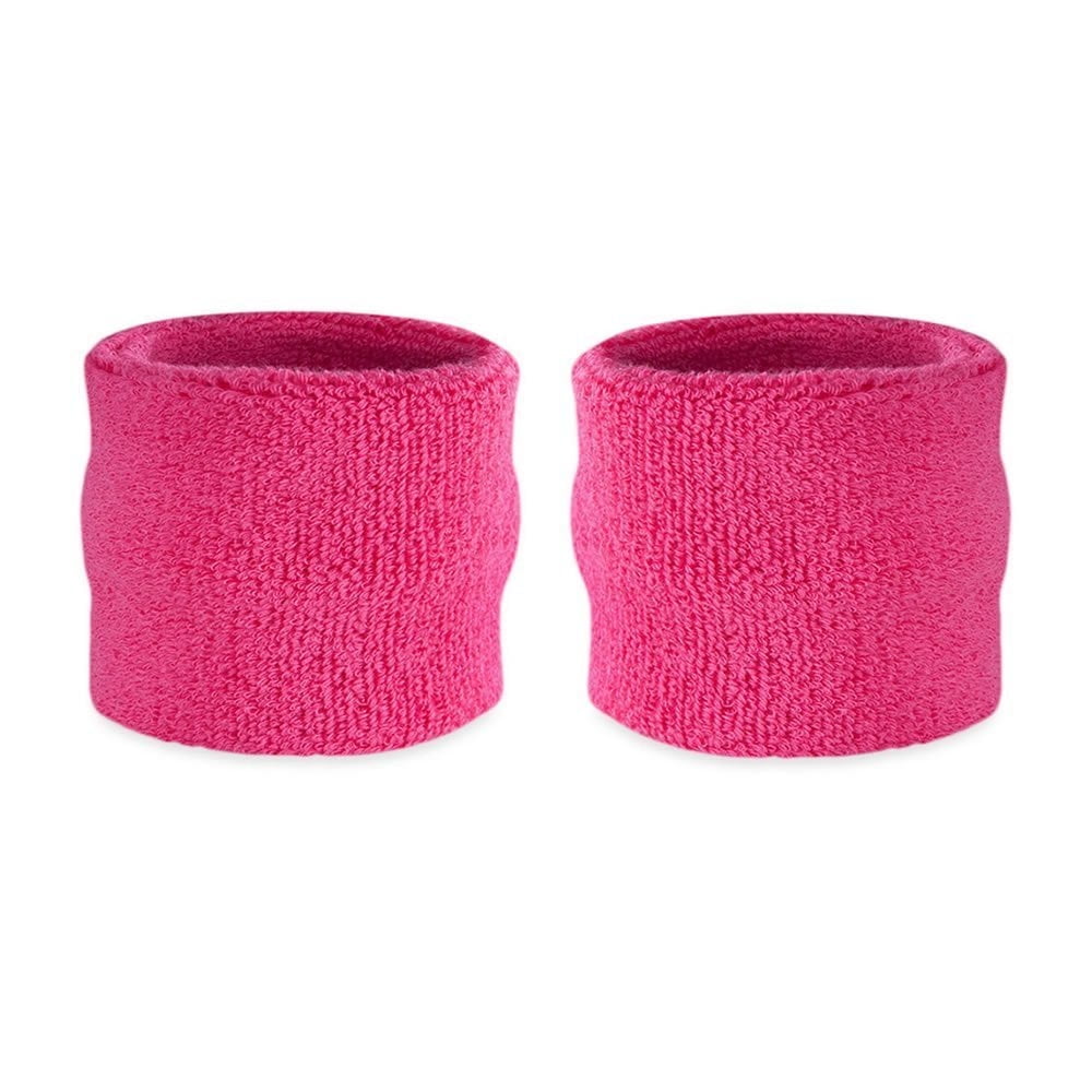 kids wrist sweatbands athletic cotton terry cloth sports wristbands for kids (pair) (neon pink ...