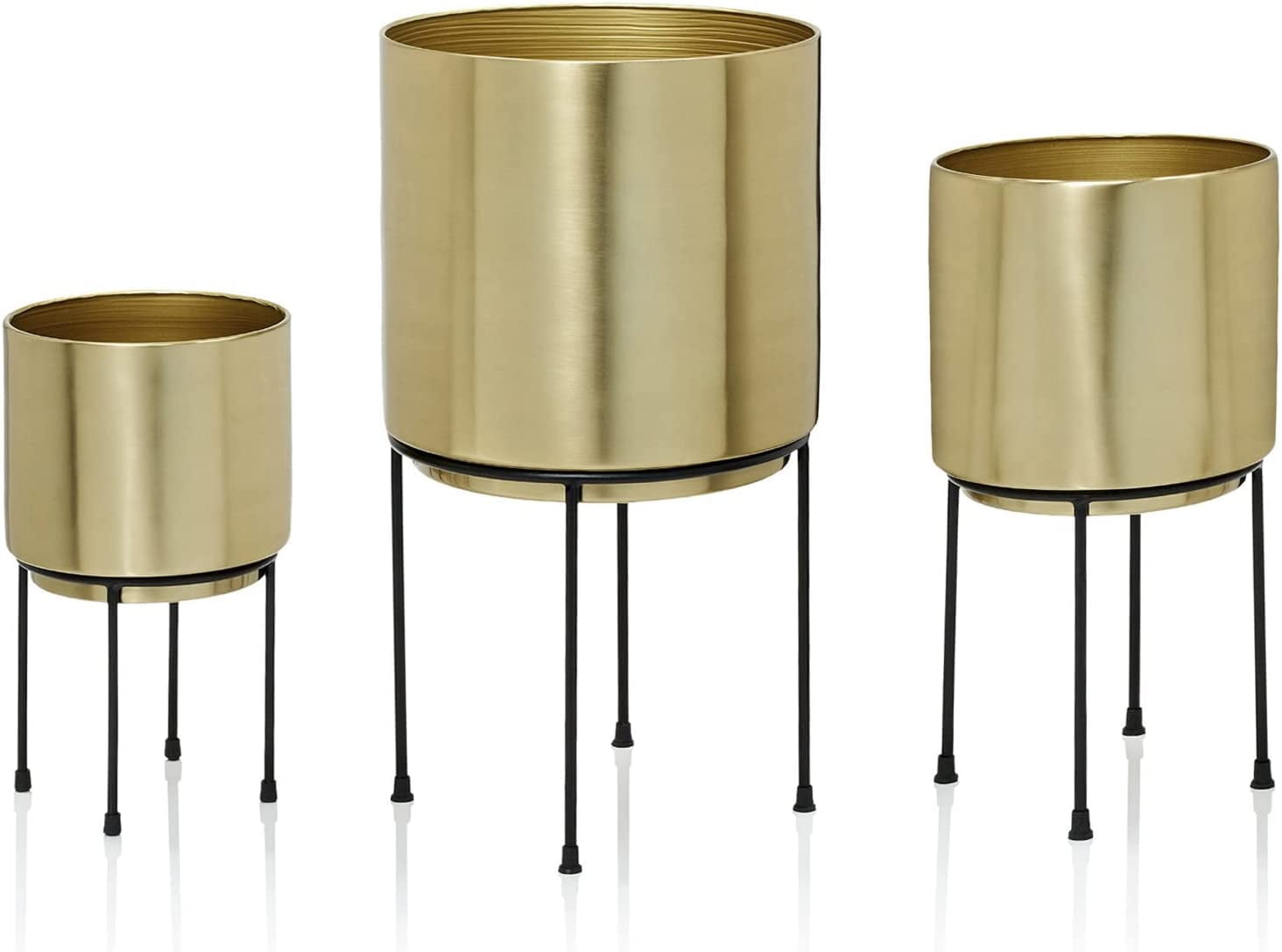 kimisty Set of 3 Mid Century Brass Gold Large Planters with Black Metal ...
