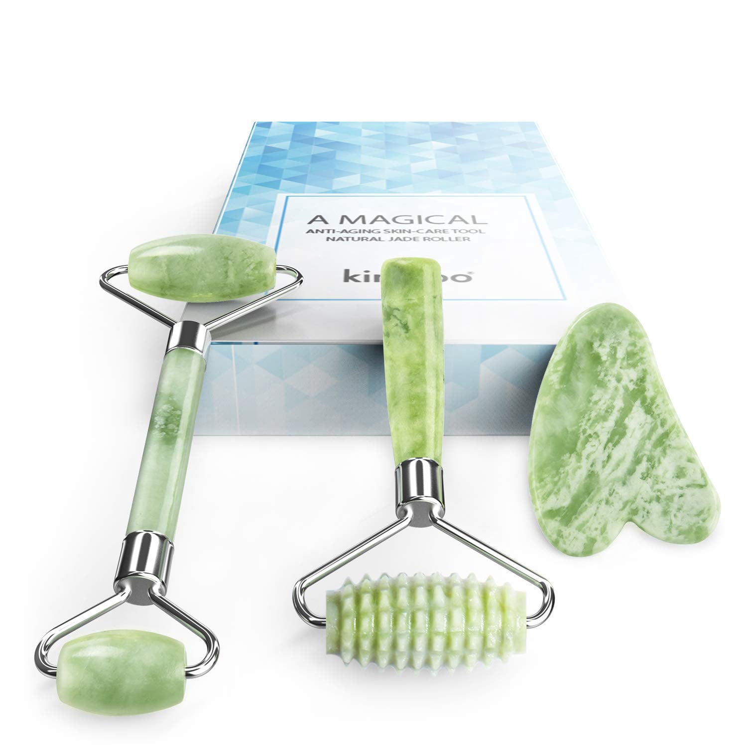 kimkoo Jade Roller and TMA2 Gua Sha for Face-3 in 1 Kit with Facial Massager Tool,100% Real ...