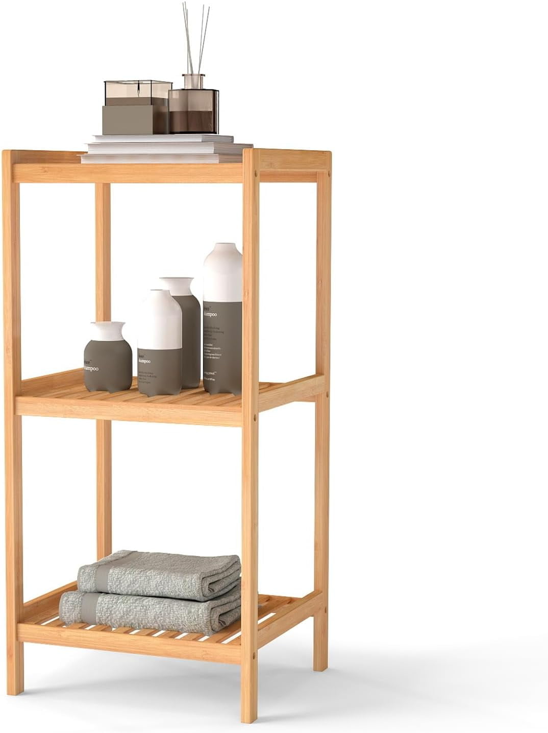 kinbor 3-Tier Bamboo Shelf Freestanding - Space-Saving Bathroom ...