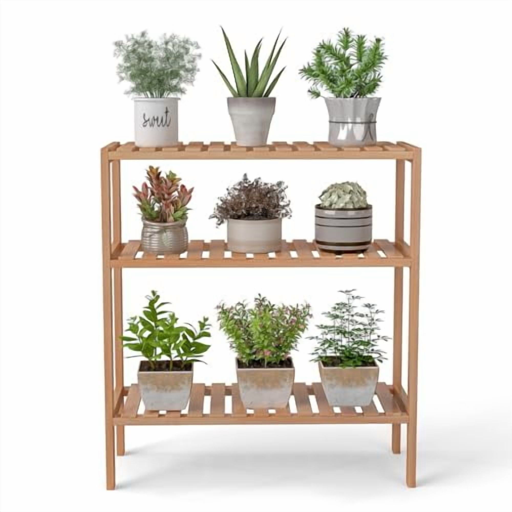 kinbor 3-Tier Plant Stand, Plant Display Shelf, Bamboo Flower Rack ...