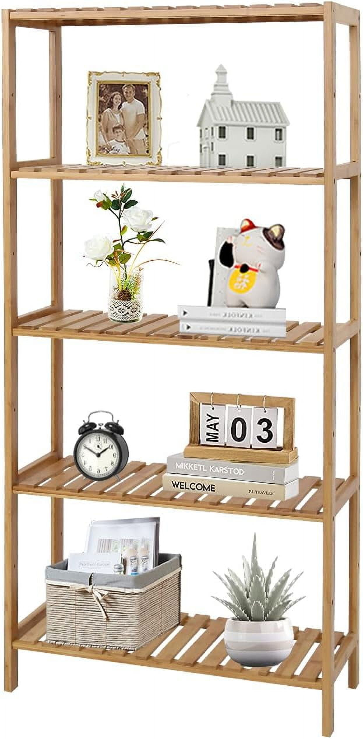 kinbor 5-Tier Bamboo Bathroon Shelf - Bamboo Shelf Storage Shelving ...