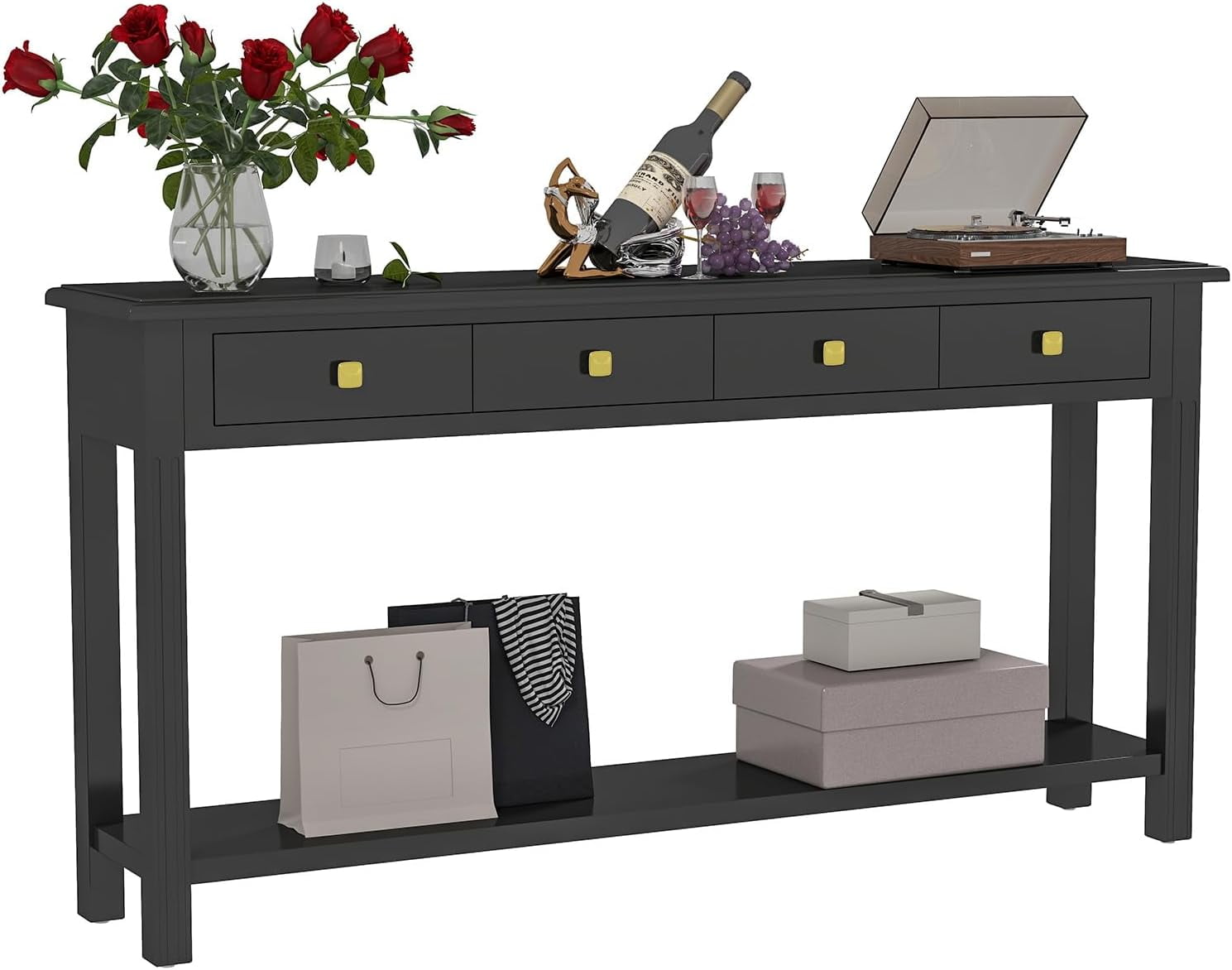 kinbor 60 Inch Extra Long Console Table Black - Modern Entryway Table ...