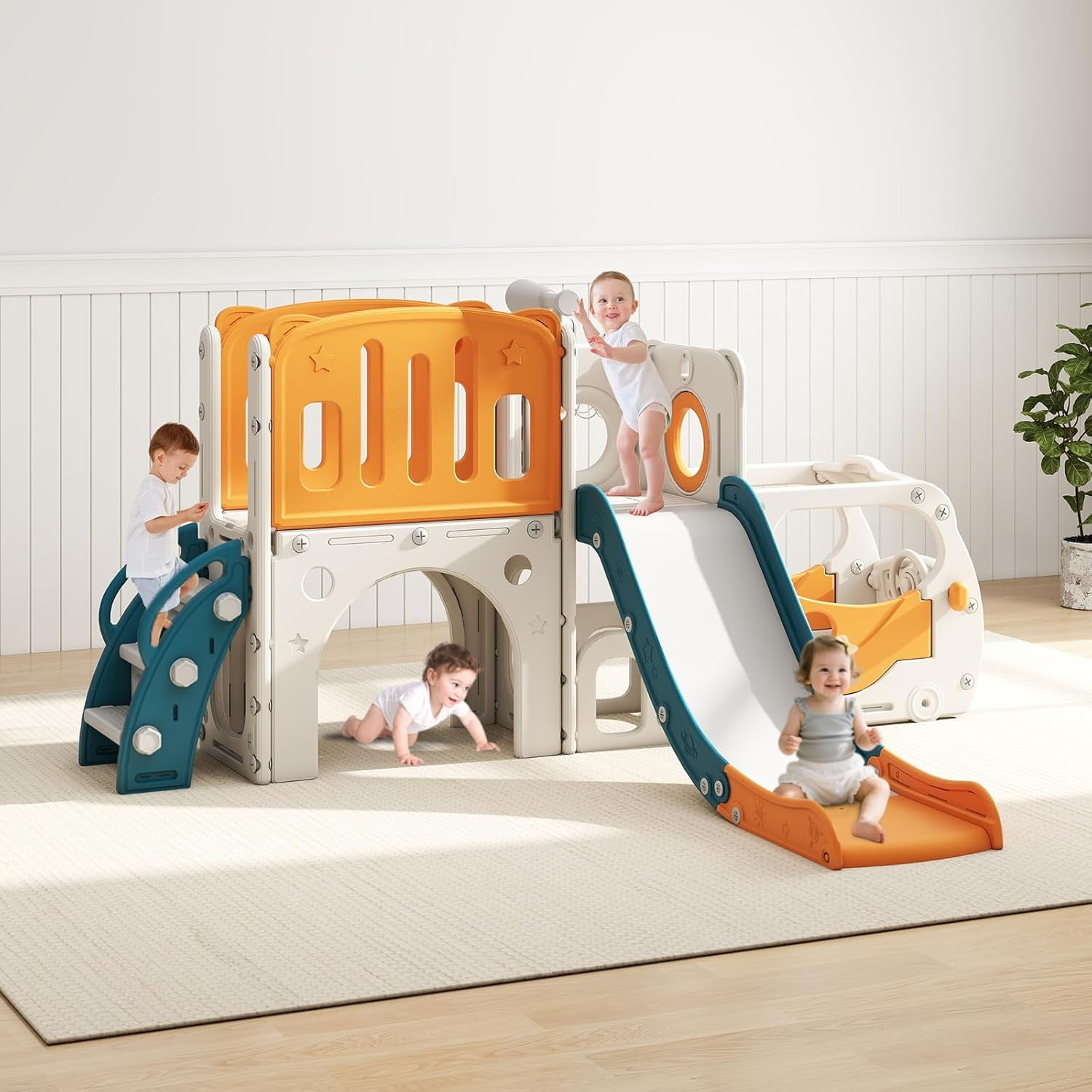 kinbor 9 in 1 Toddler Slide Set - Kids Slide with Basketball Hoop, Bus ...
