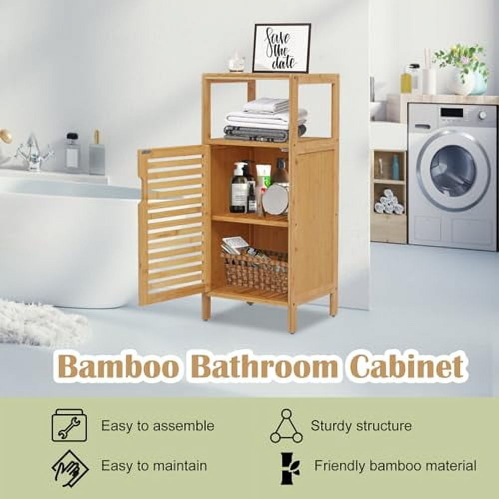 kinbor Bamboo Bathroom Cabinet Storage Cabinet with Single Door ...