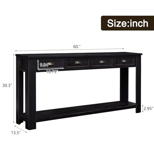 kinbor Long Sofa Table - Black 60 Inch Console Tables for Living Room ...