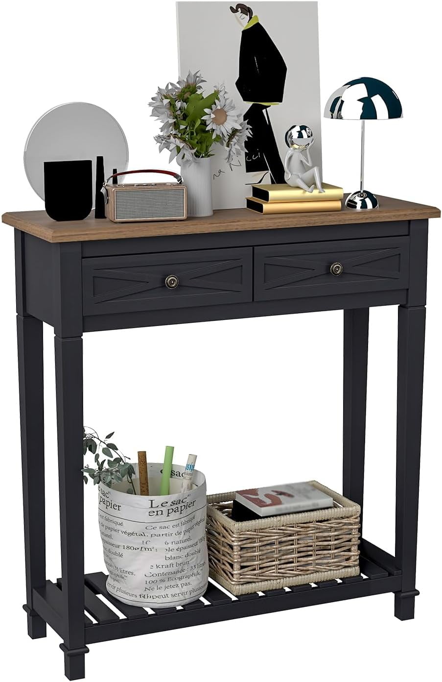 kinbor Narrow Console Table with Shelf ＆ Drawers Small Entryway Table ...