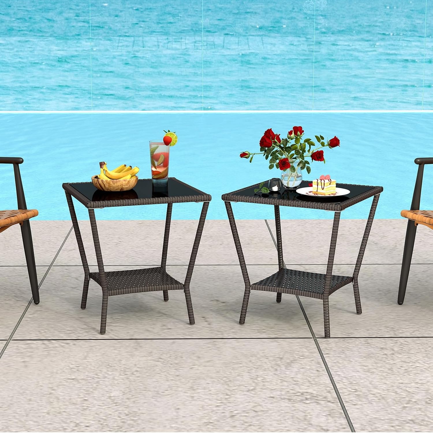 kinbor Outdoor Patio Side Table – Durable Rattan & Metal Frame – Wicker ...