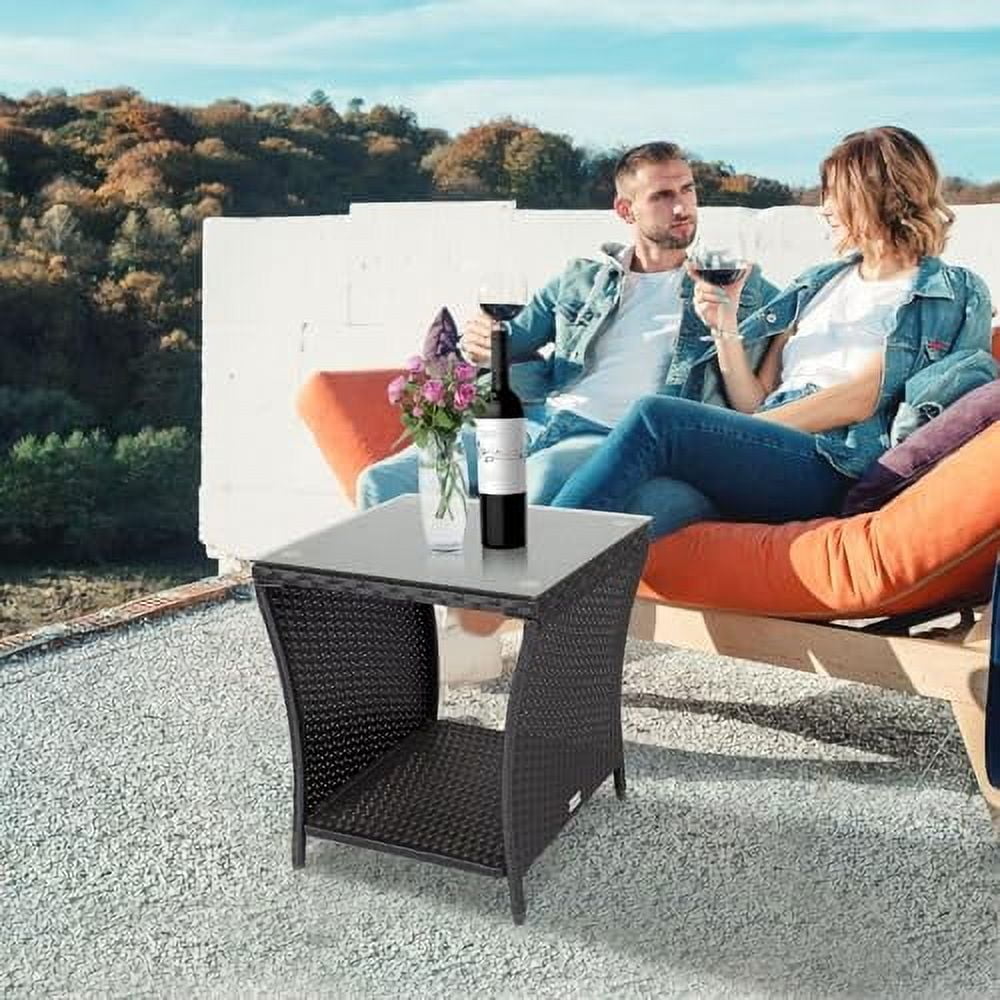 kinbor Porch Side Table, Wicker Table with Storage, Outdoor Square Side ...