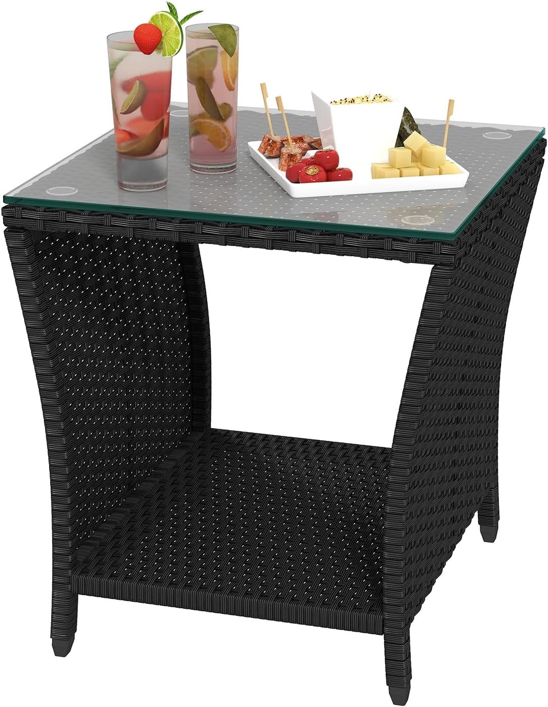 kinbor Porch Side Table, Wicker Table with Storage, Outdoor Square Side ...