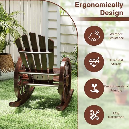 kinbor Rustic Outdoor Rocking Chairs Set of 2 - Rocker Chairs Wooden ...