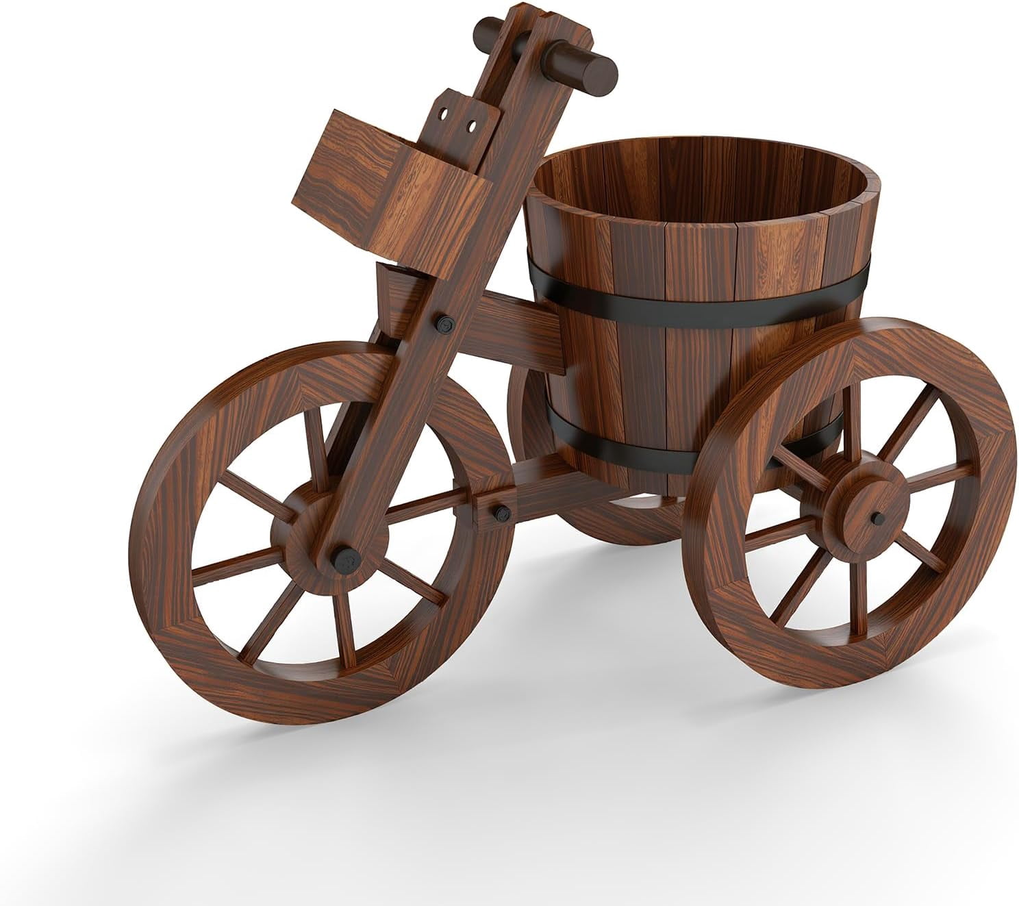 kinbor Rustic Wooden Tricycle Planter - Wooden Barrel Planter for ...