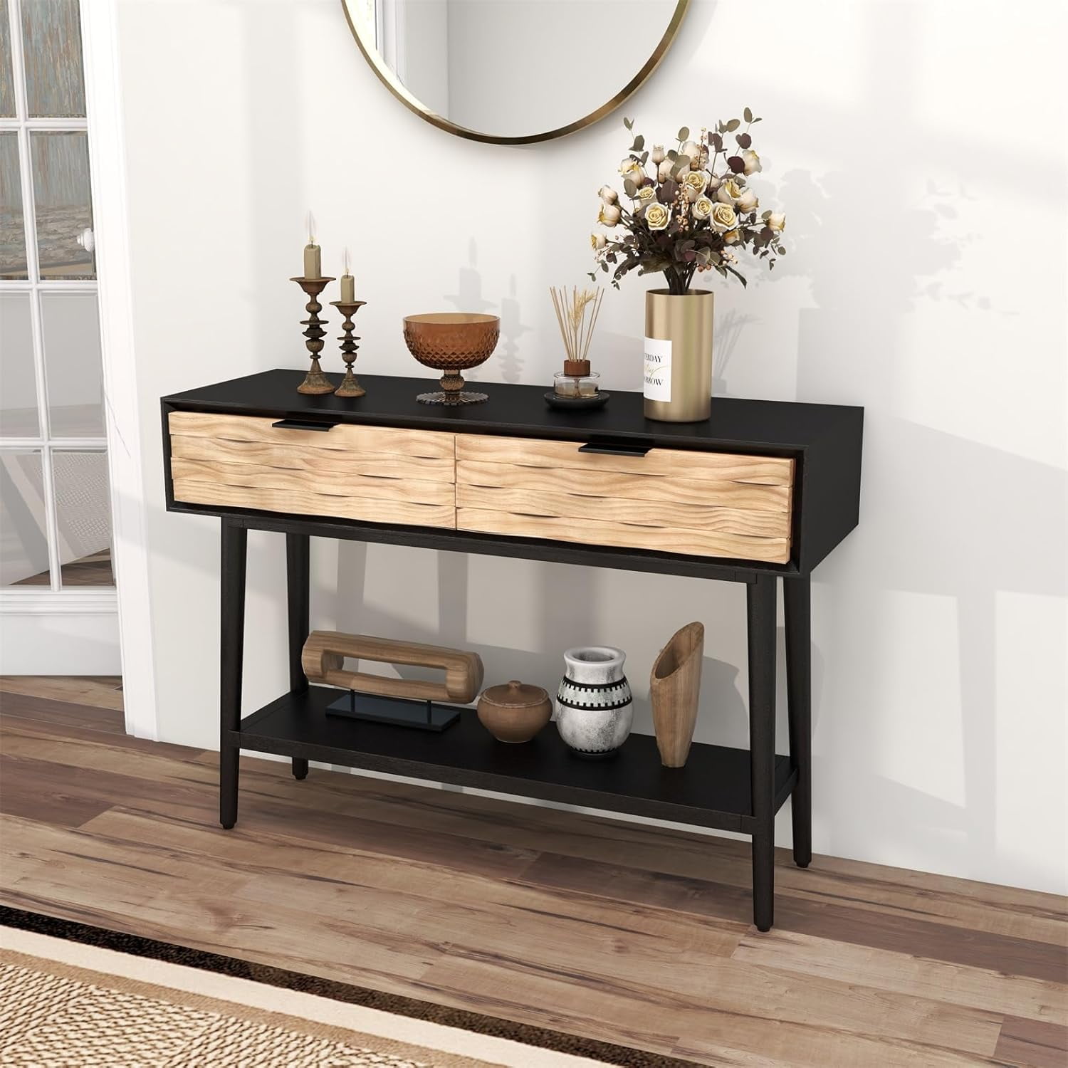 kinbor Vintage Console Table - Black Entryway Table with 2 Drawers ...