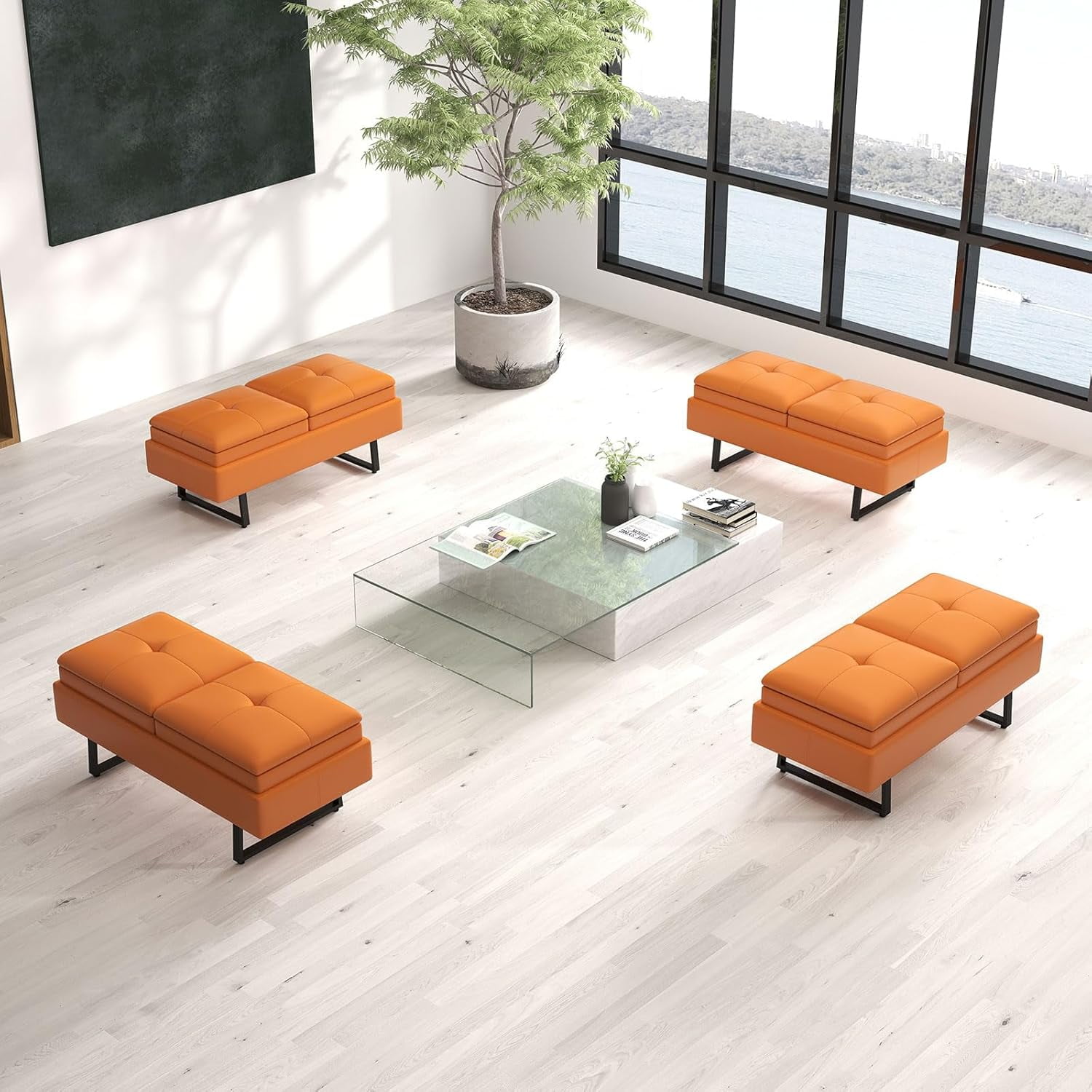 kinbor Waiting Room Chairs - 2 Seat Orange Reception Lobby Chairs ...
