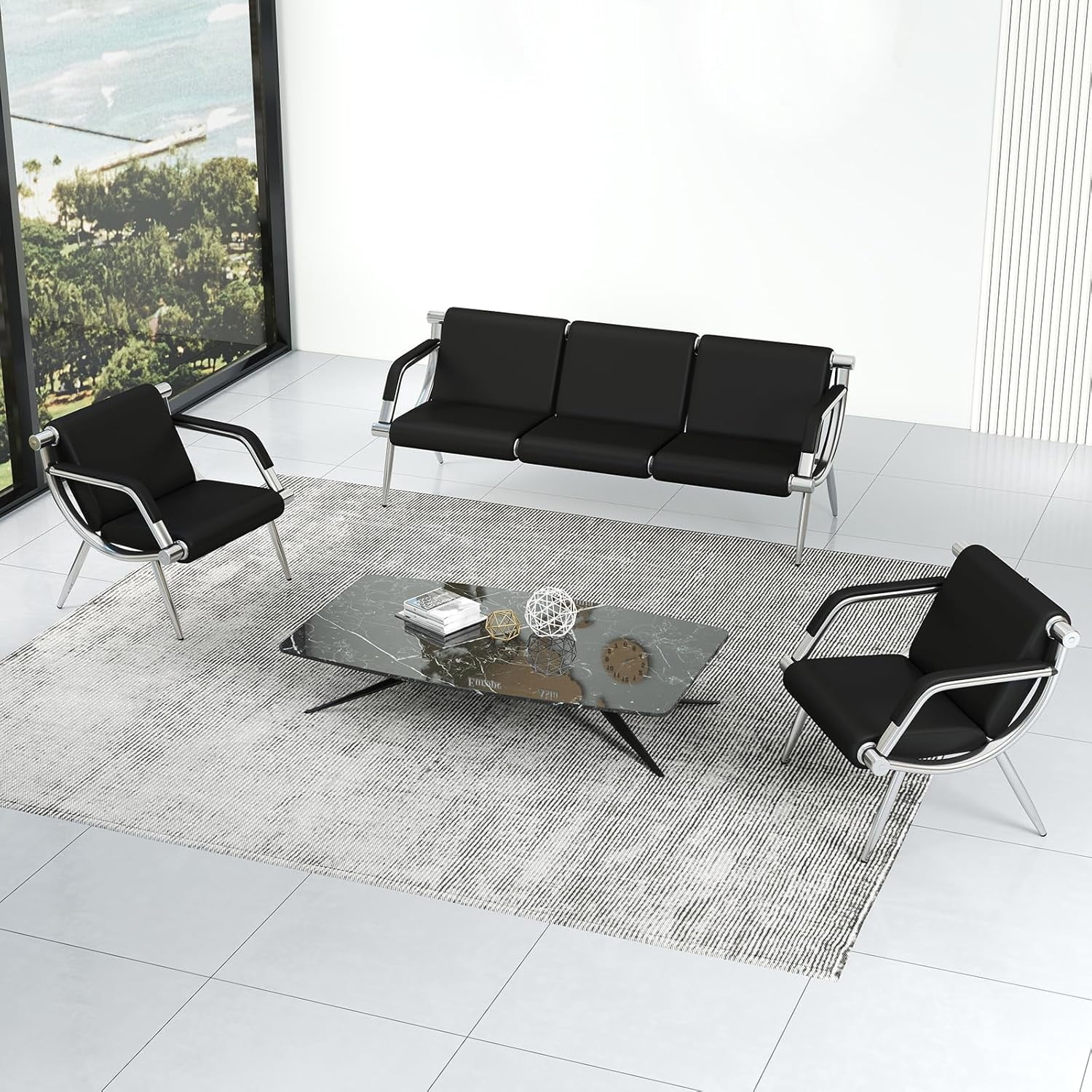 kinbor Waiting Room Chairs - 5 Seat Reception Chairs, PU Leather Office ...
