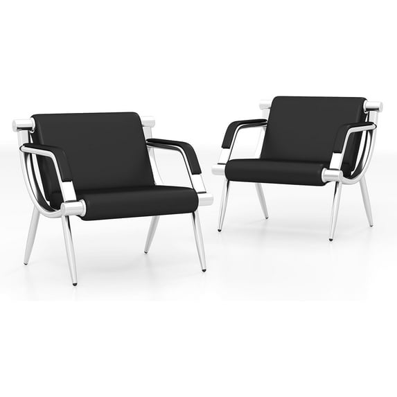 kinbor Waiting Room Chairs - PU Leather Black Reception Chairs Set of 2 ...