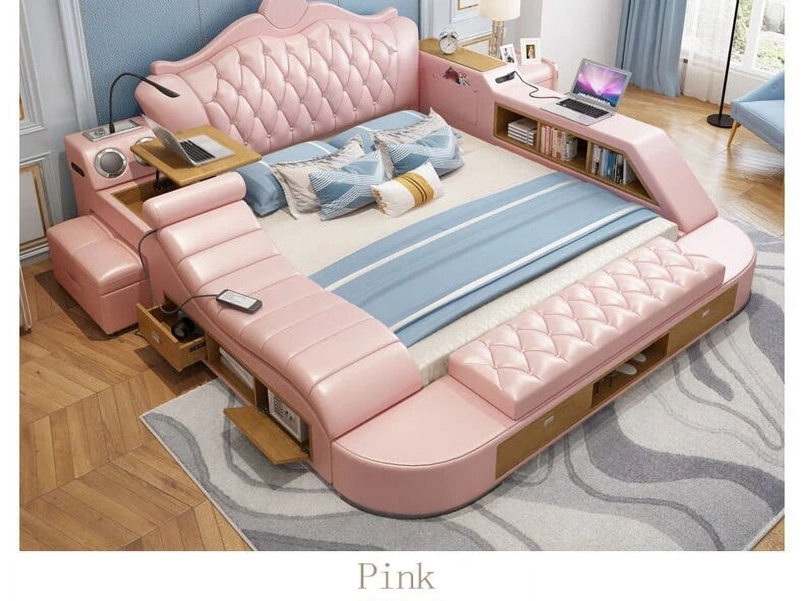 King Size Genuine Leather Bed, 2-Person, Solid Wood, Bedroom Furniture ...