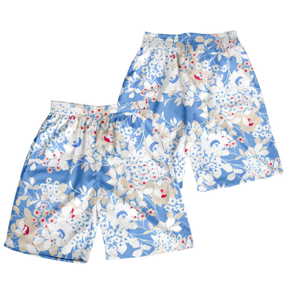 kingque Men Beach Shorts Elastic Waist Bottoms Floral Print Summer ...