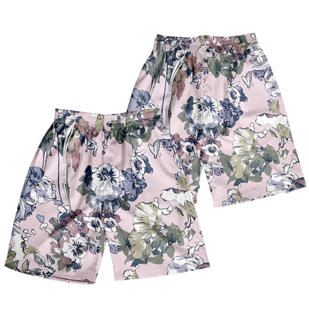 kingque Men Beach Shorts Elastic Waist Bottoms Floral Print Summer ...