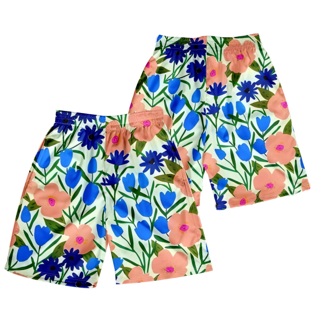 kingque Men Beach Shorts Elastic Waist Bottoms Floral Print Summer ...