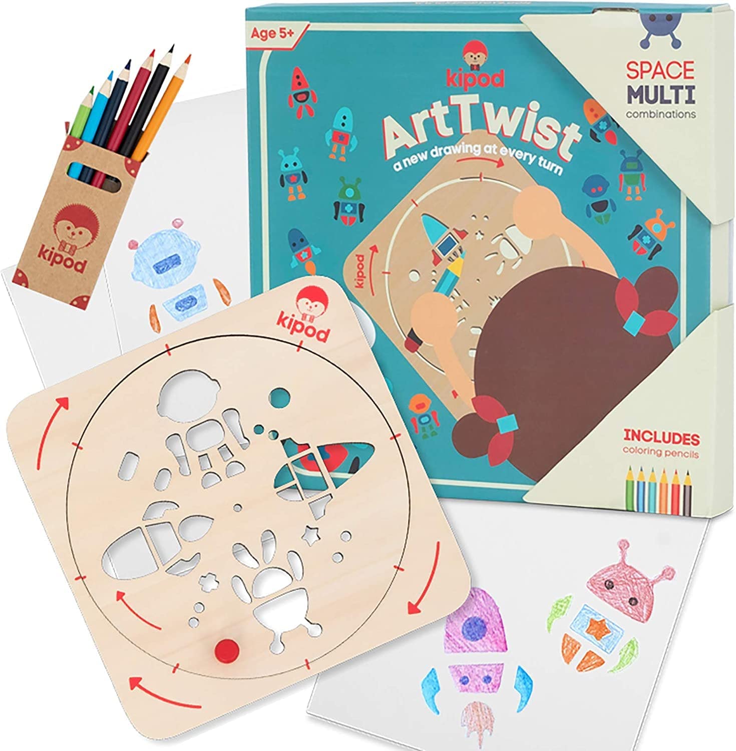 kipod ArTwist Rotational Space Stencil Wooden Spaceship & Alien Themed ...