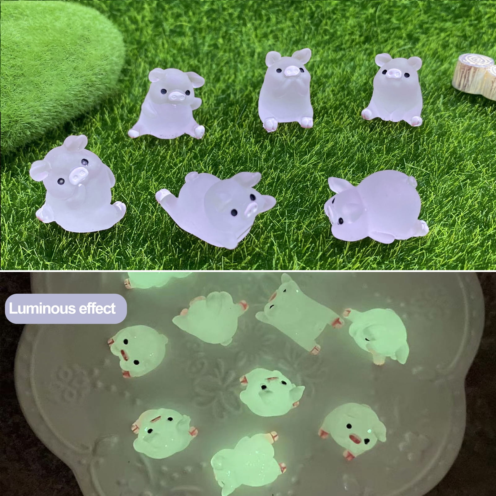 kiskick 12Pcs Colorful Luminous Pig Figurines, Miniature Cartoon Pig ...
