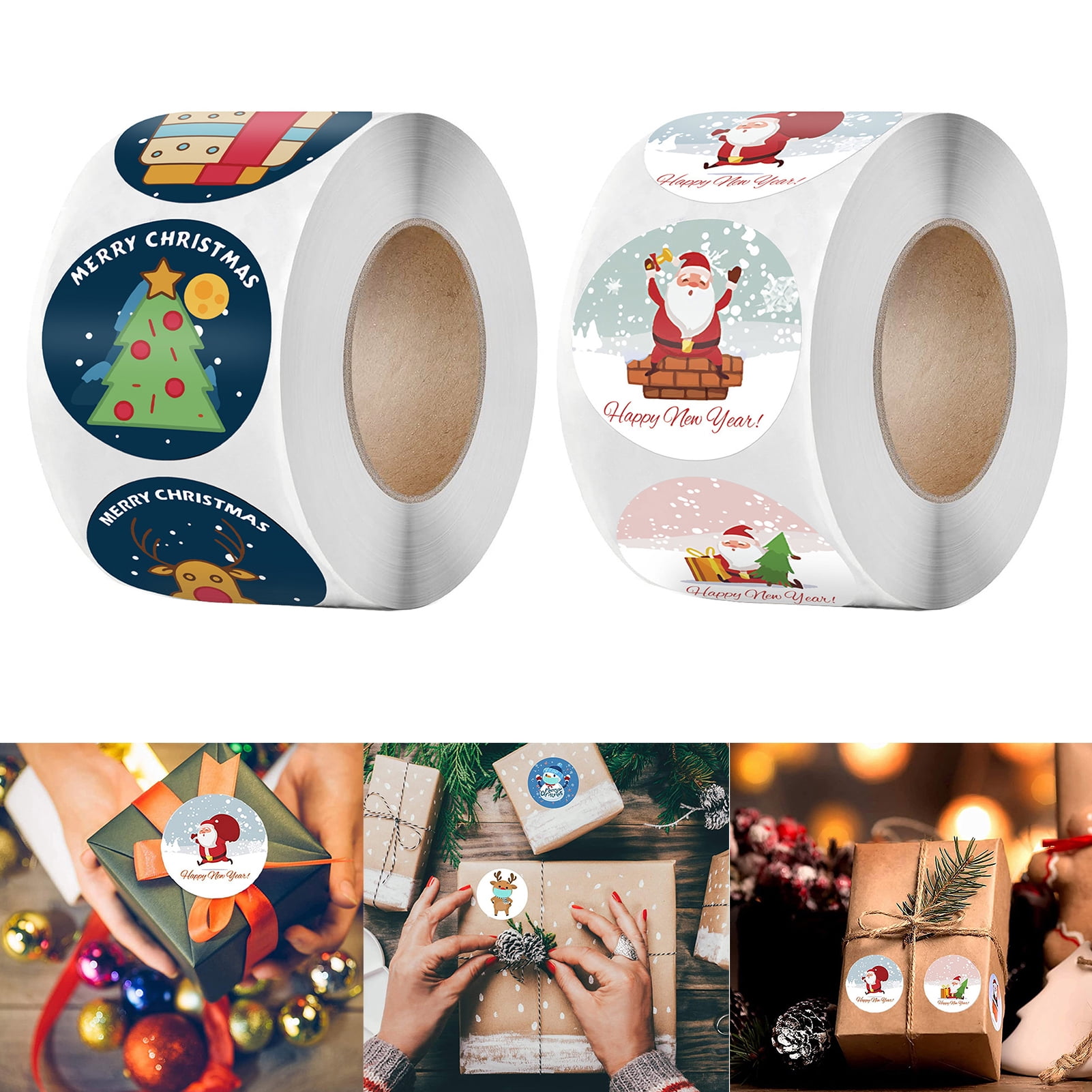 kiskick 500Pcs/Roll Christmas Packaging Sticker, Santa Claus Pattern ...