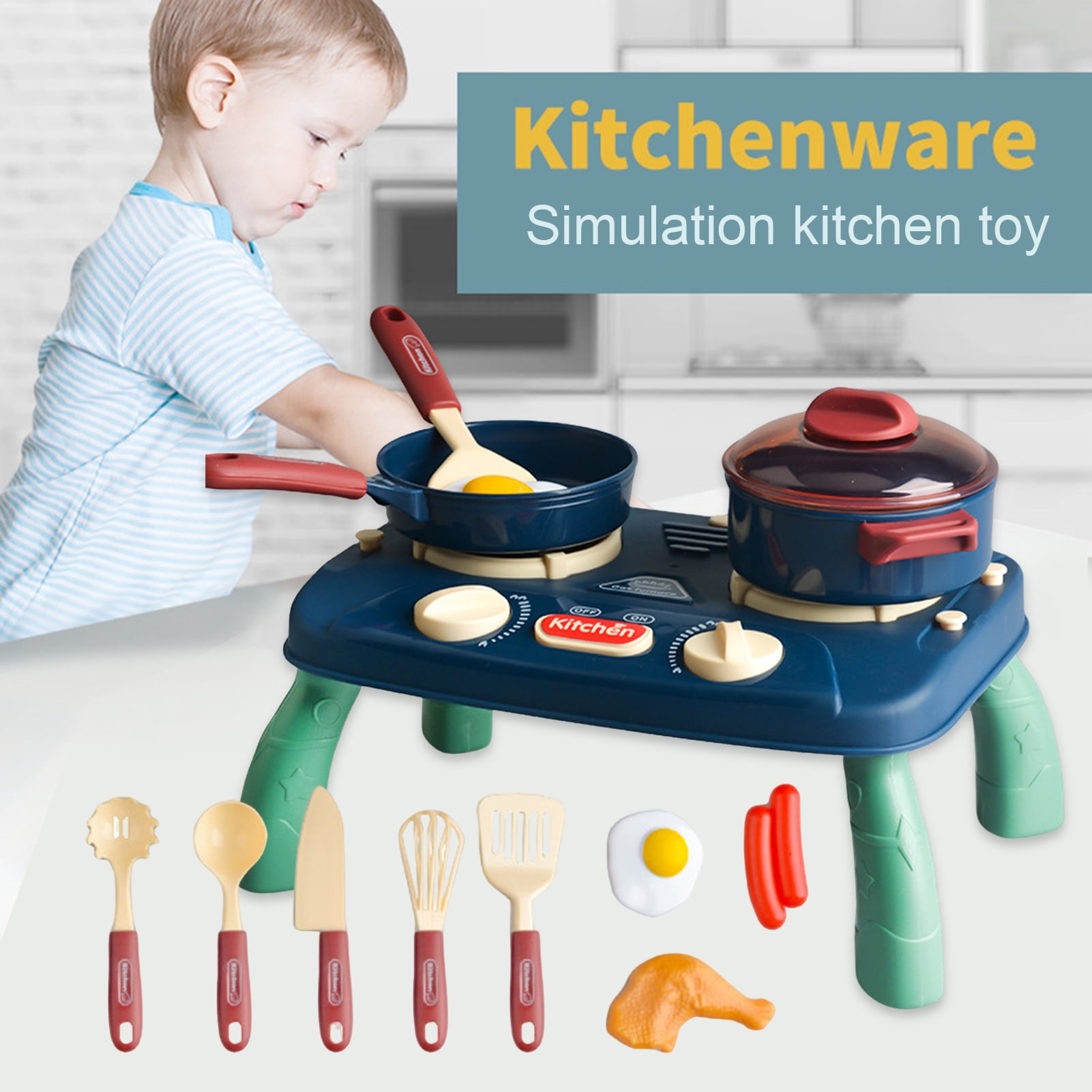 kiskick Adjustable Knob Stove Mini Kitchen Cooking Playset, Sound Light ...