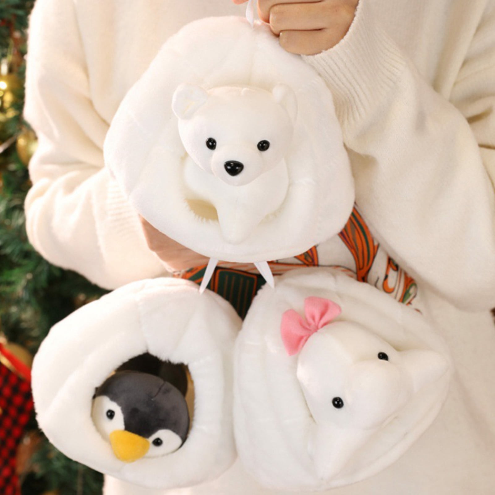 kiskick Animal Plush Toy with Fuzzy Nest, Cute Stuffed Polar Bear ...