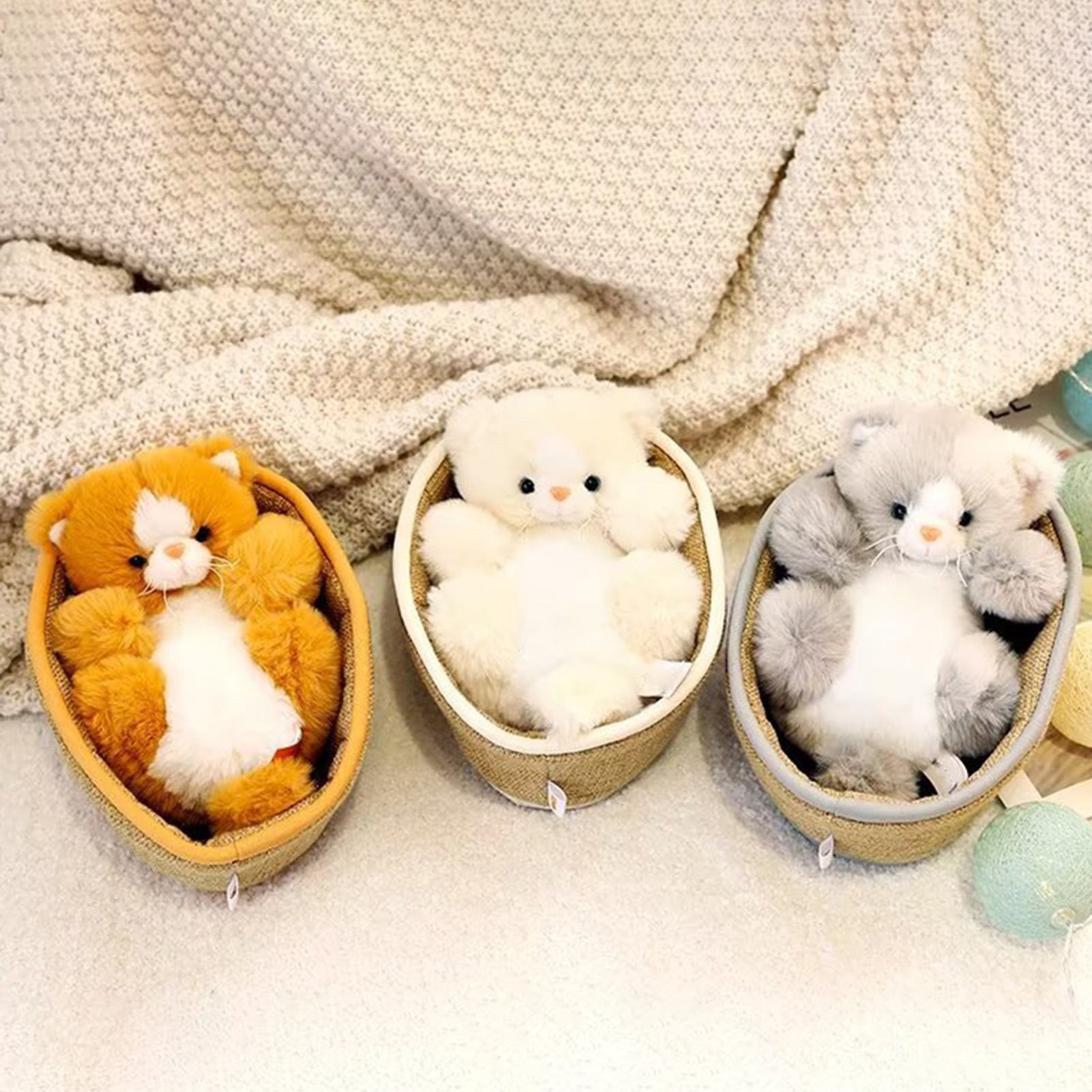 kiskick Cat Plush Doll with Warm Bed, Cute Kitten Ornament, Soft ...