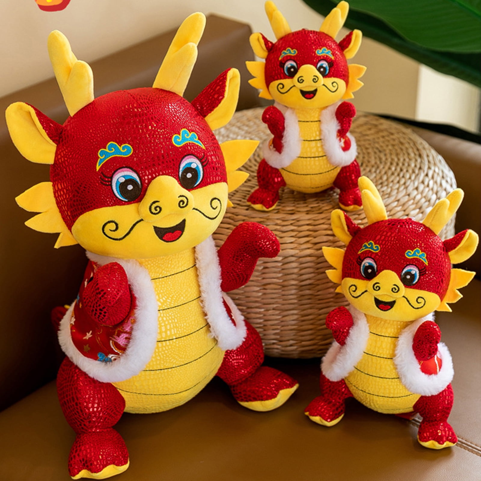 kiskick Chinese Zodiac Dragon Plush Doll, Removable Red Tang Suit ...