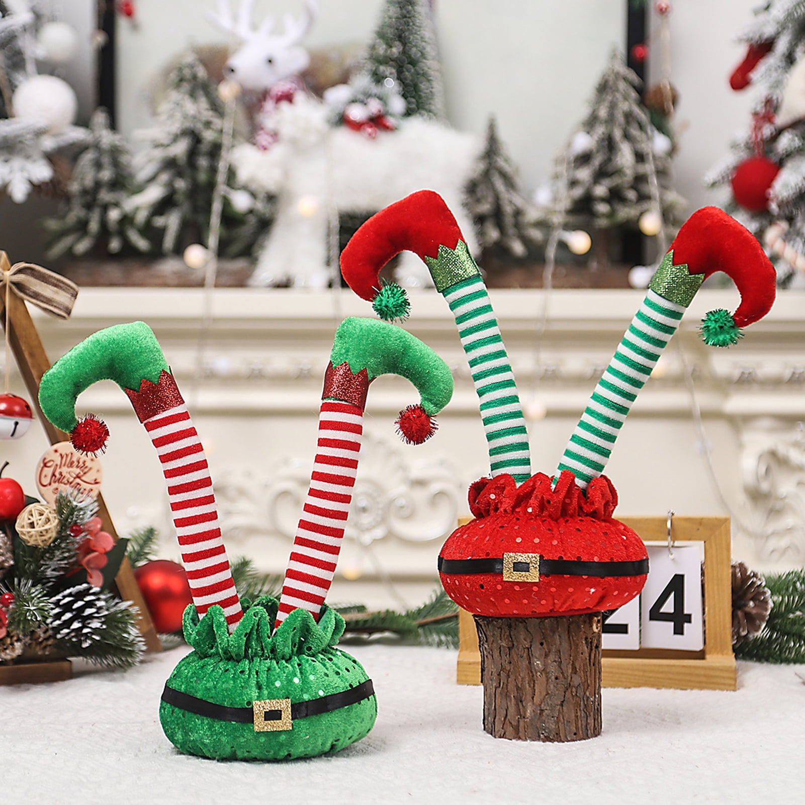kiskick Christmas Elf Leg Decoration – Upside-down Red, Green, White ...