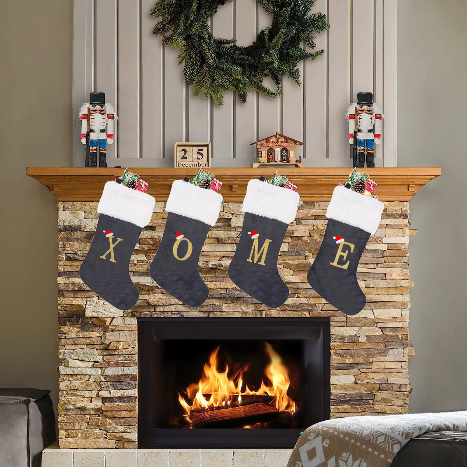 kiskick Christmas Stocking with Knitting Snowflake Letter – Large ...