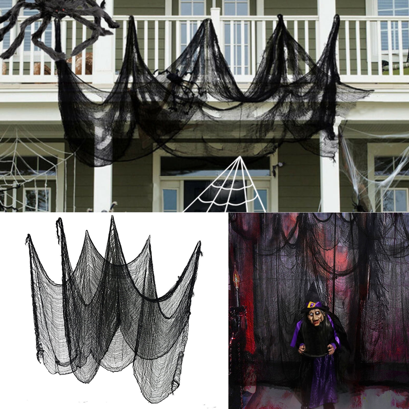 kiskick Creepy Super Size Black Gauze Decor – Scary Halloween Spooky ...