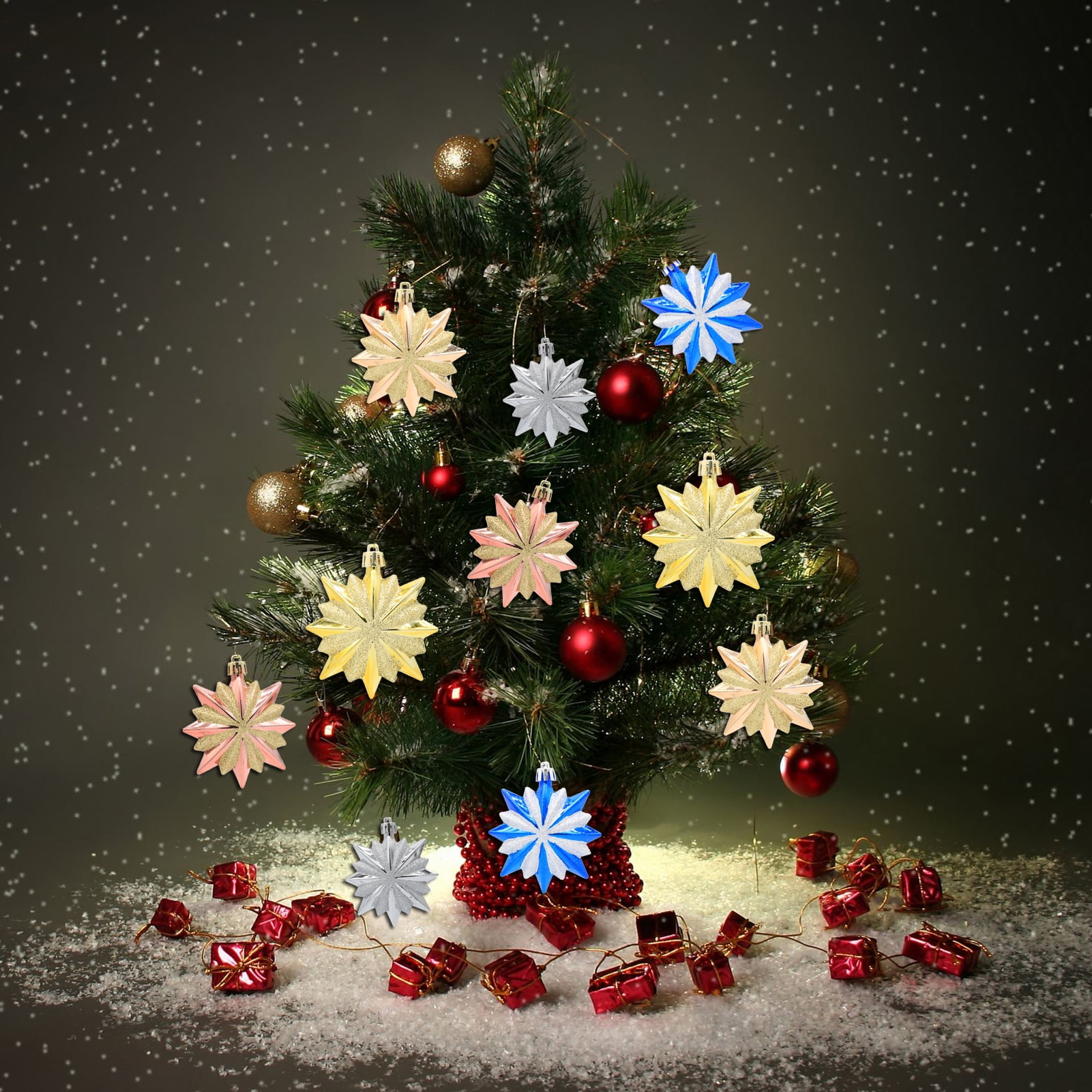 kiskick Decorative Christmas Tree Decorations Set, 4Pcs 16-Angles with ...