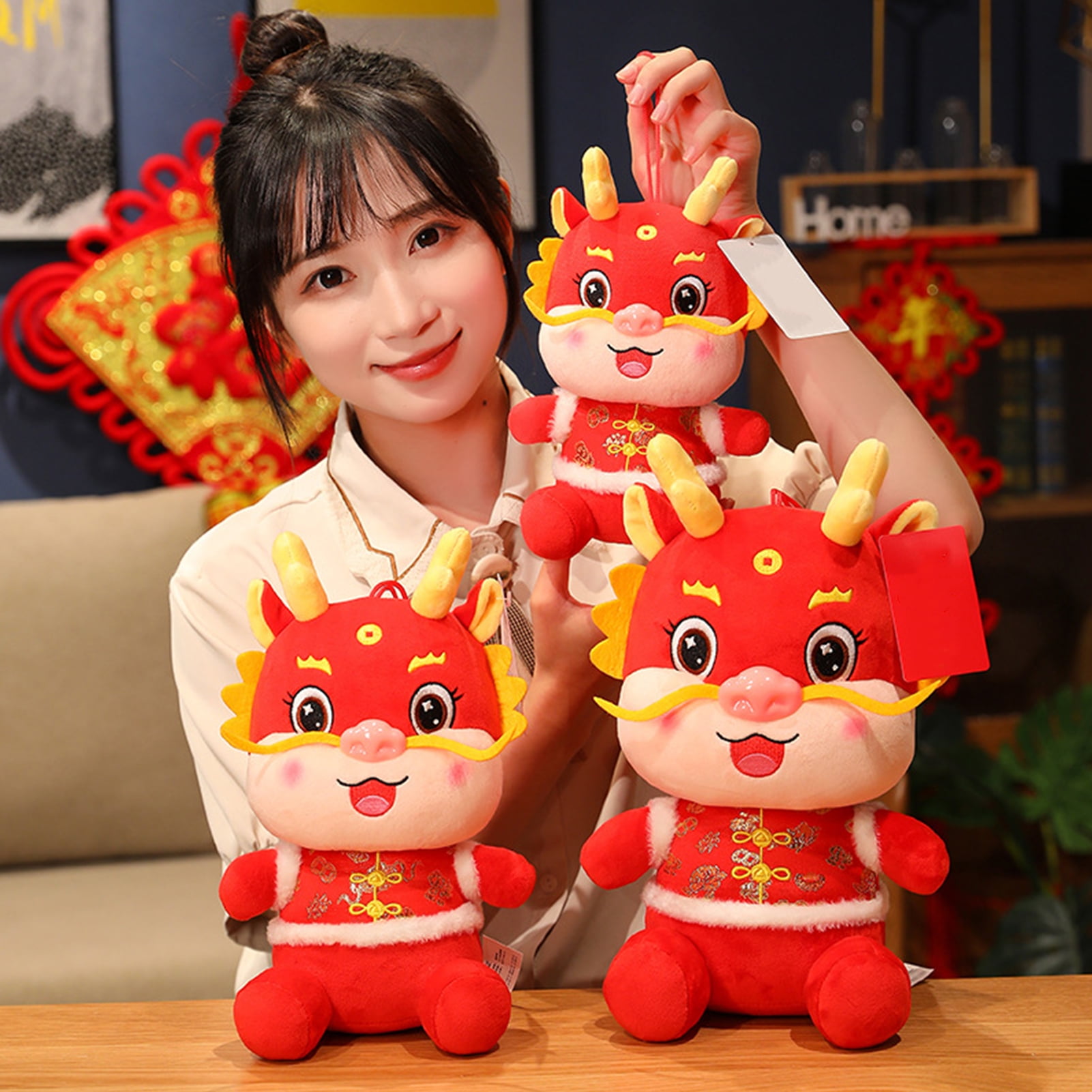 kiskick Dragon Plush Toy, Soft Lovely Chinese Style Tang Suit Dragon ...