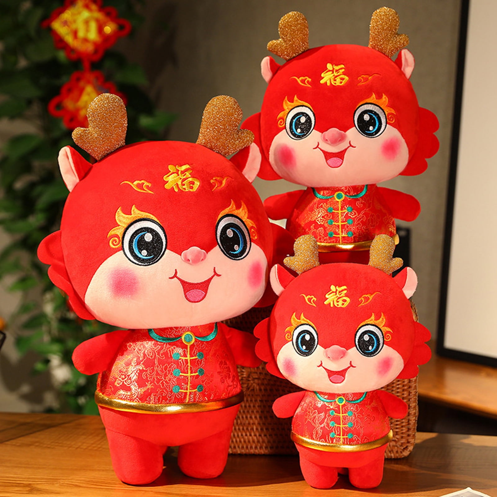 kiskick Dragon Year Mascot, Cute Tang Suit Lucky Red Dragon Doll ...