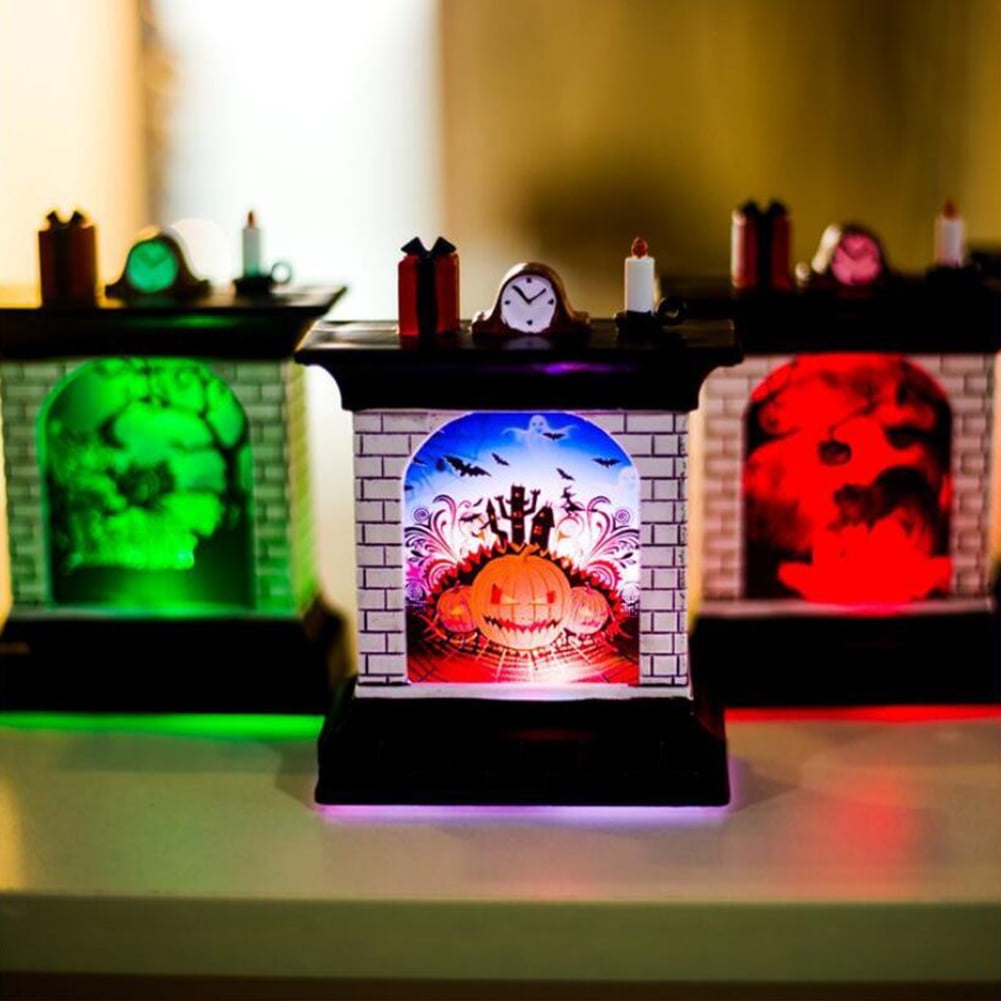 kiskick Fireplace Design Halloween Cat Witch Pumpkin LED Light Ornament ...