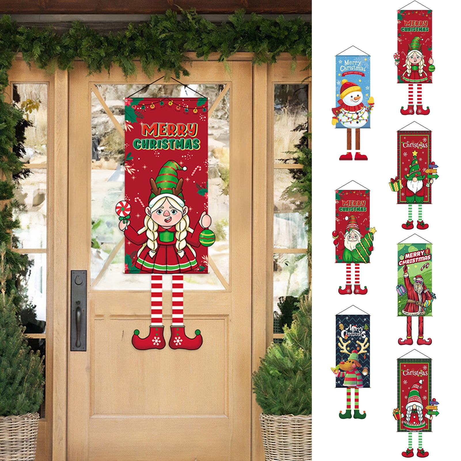 kiskick Foldable Christmas Flags Door Banner - Xmas Element Easy to ...