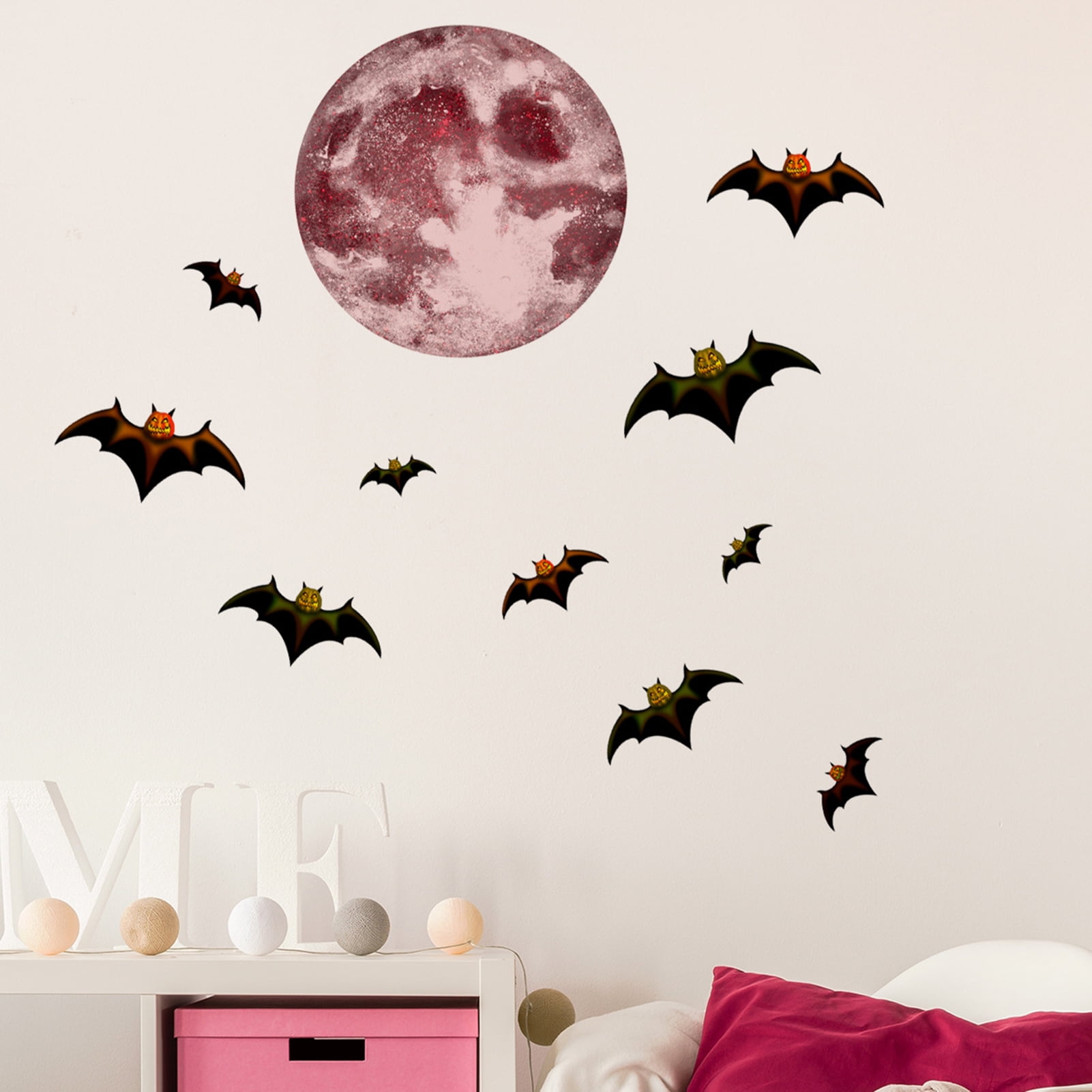 kiskick Glowing Moon Bats Window Sticker, Removable Self-Adhesive ...