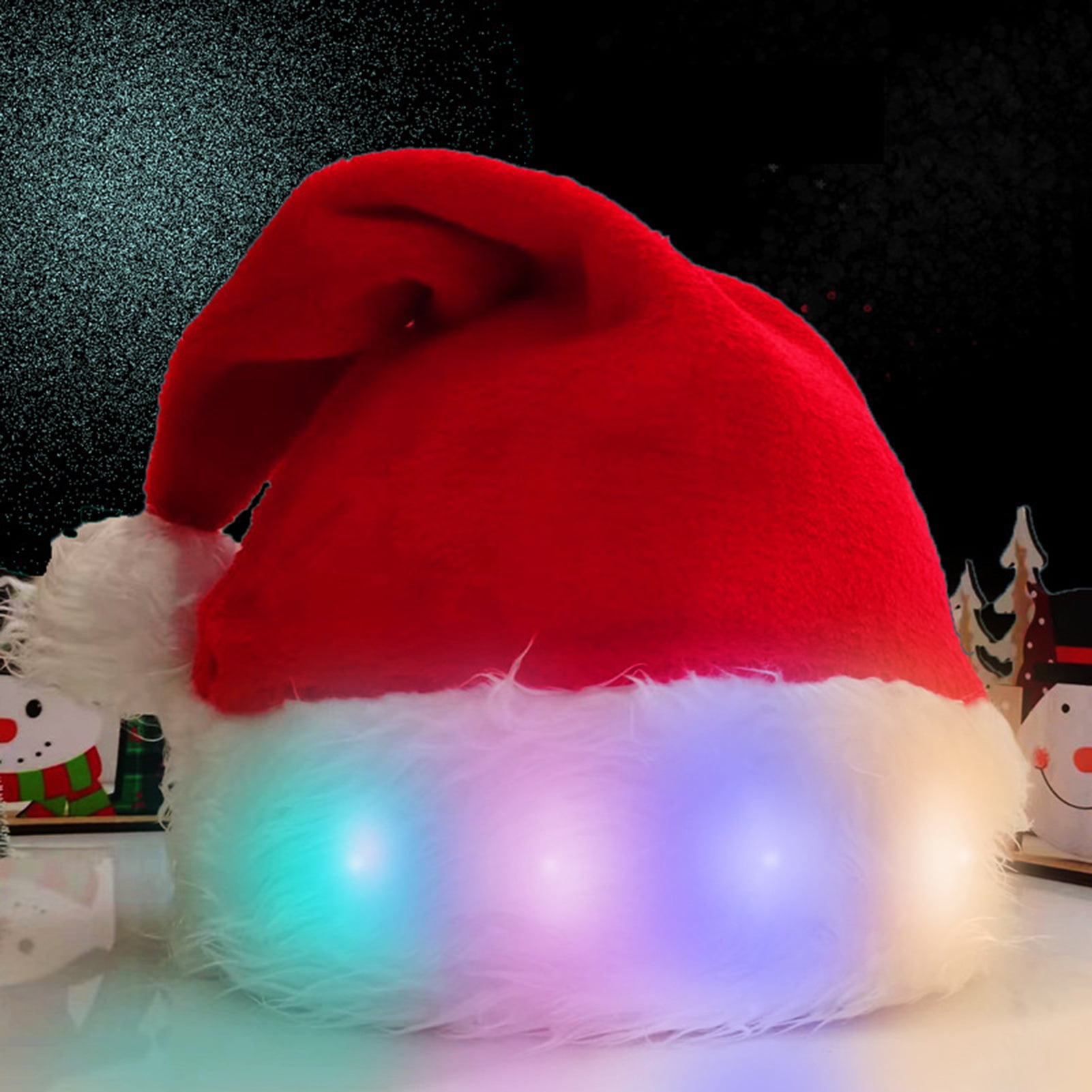 kiskick LED Santa Hat Christmas Light - White Plush Decoration, Cute ...