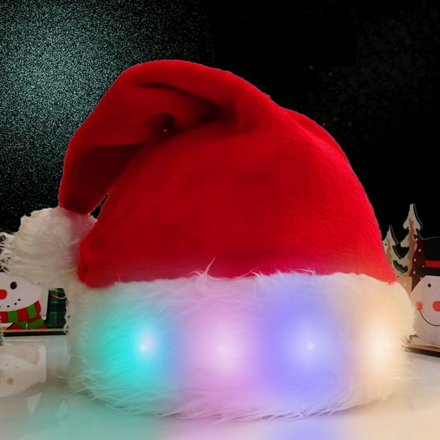 kiskick LED Santa Hat Christmas Light - White Plush Decoration, Cute ...