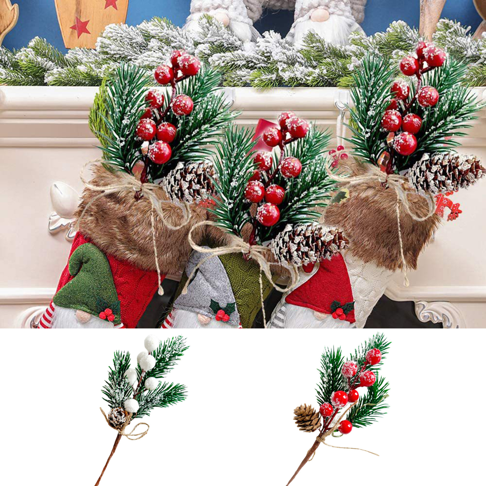 kiskick Realistic PVC Red Berry Branch - Exquisite Festival Props Red ...