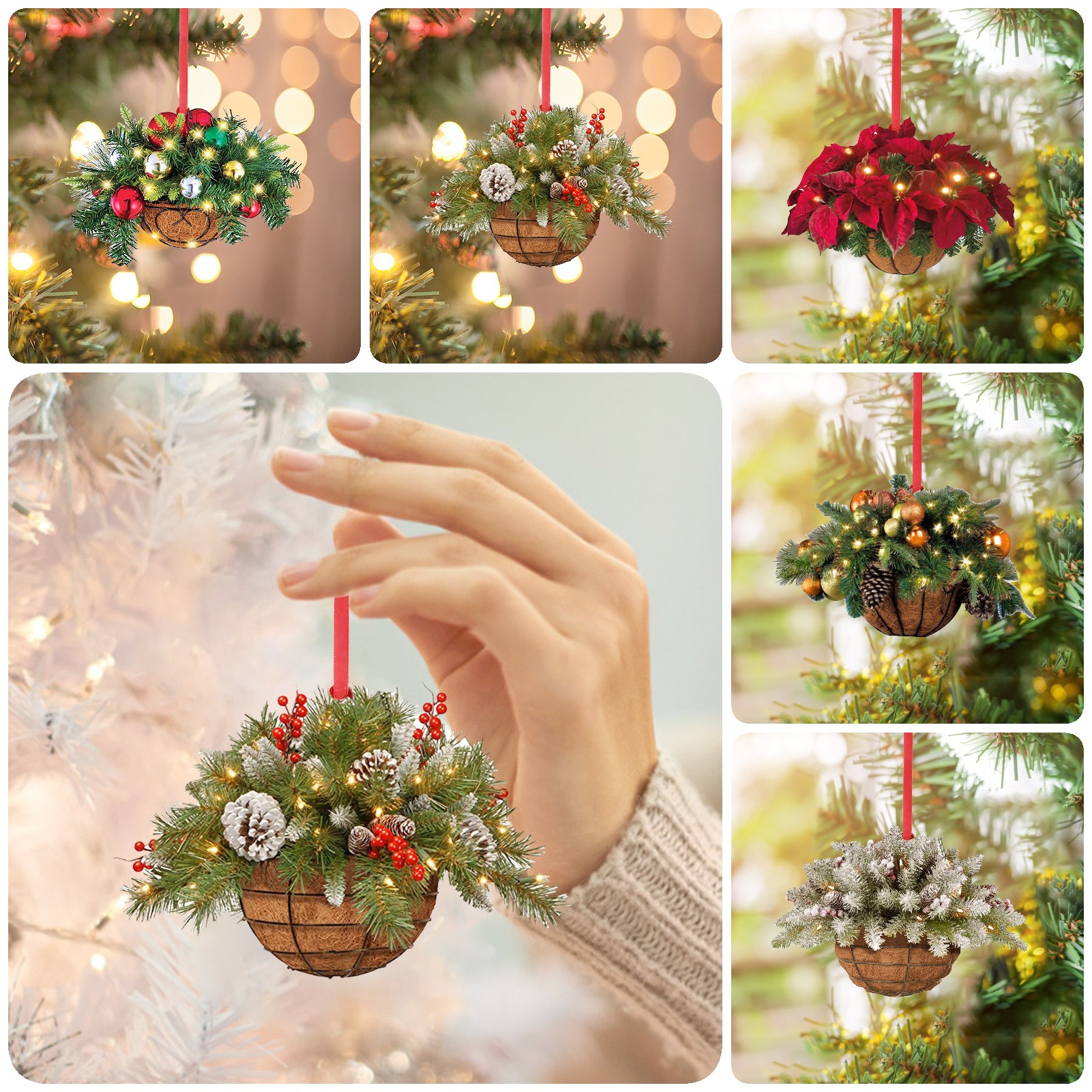 kiskick Set of 5 Christmas Wooden Hanging Baskets with Lanyard ...