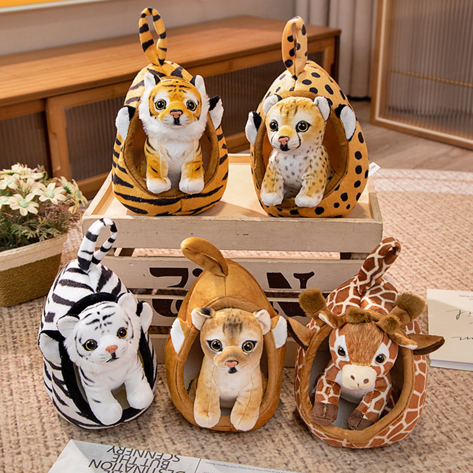 kiskick Simulated Tiger Plush Toy with Portable Bed, Soft Fluffy PP ...