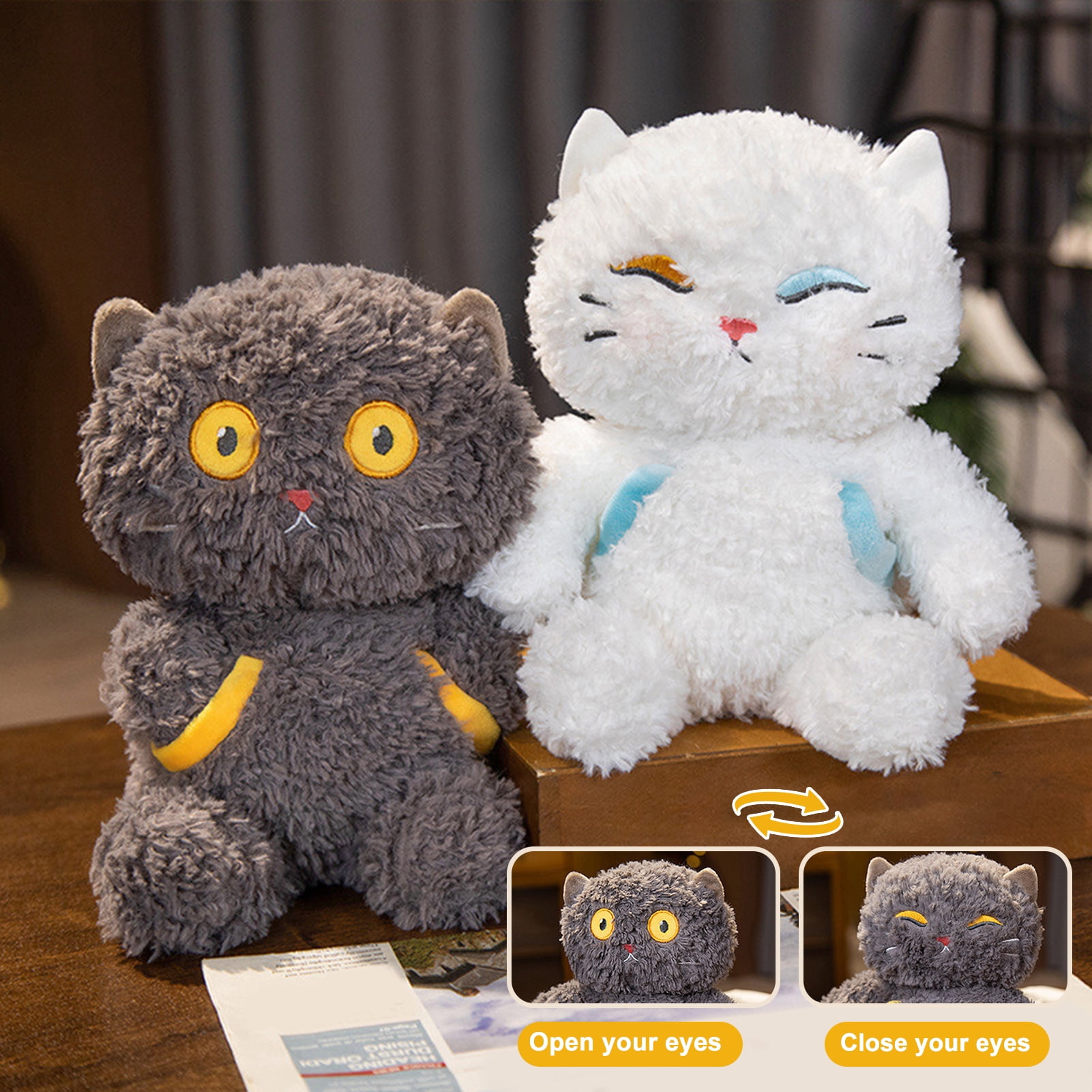 kiskick White/Black Cat Plush Toy, Lovely Stuffed Animal Doll, Soft ...