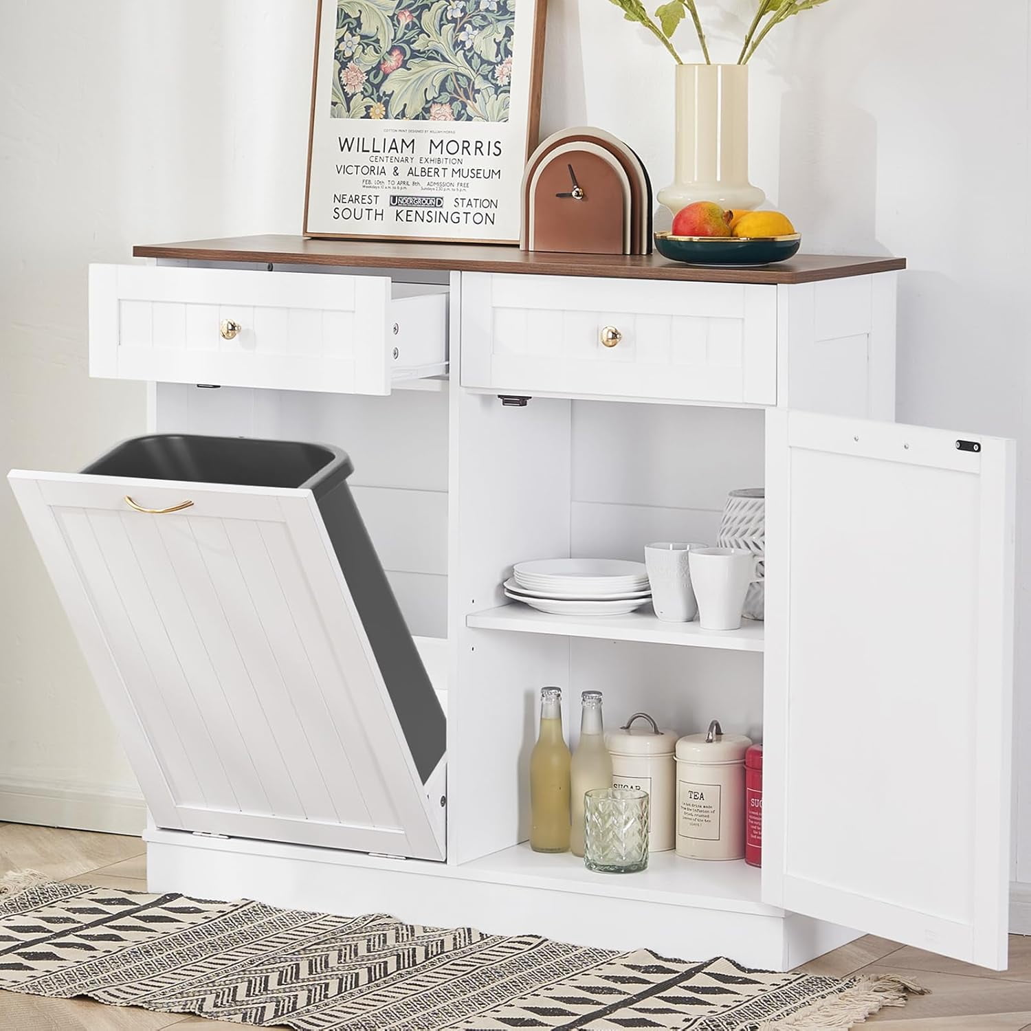 kitchen island with trash can storage, 39.4" Kitchen Trash Cabinet Tilt ...