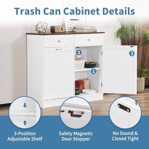 kitchen island with trash can storage, 39.4" Kitchen Trash Cabinet Tilt ...