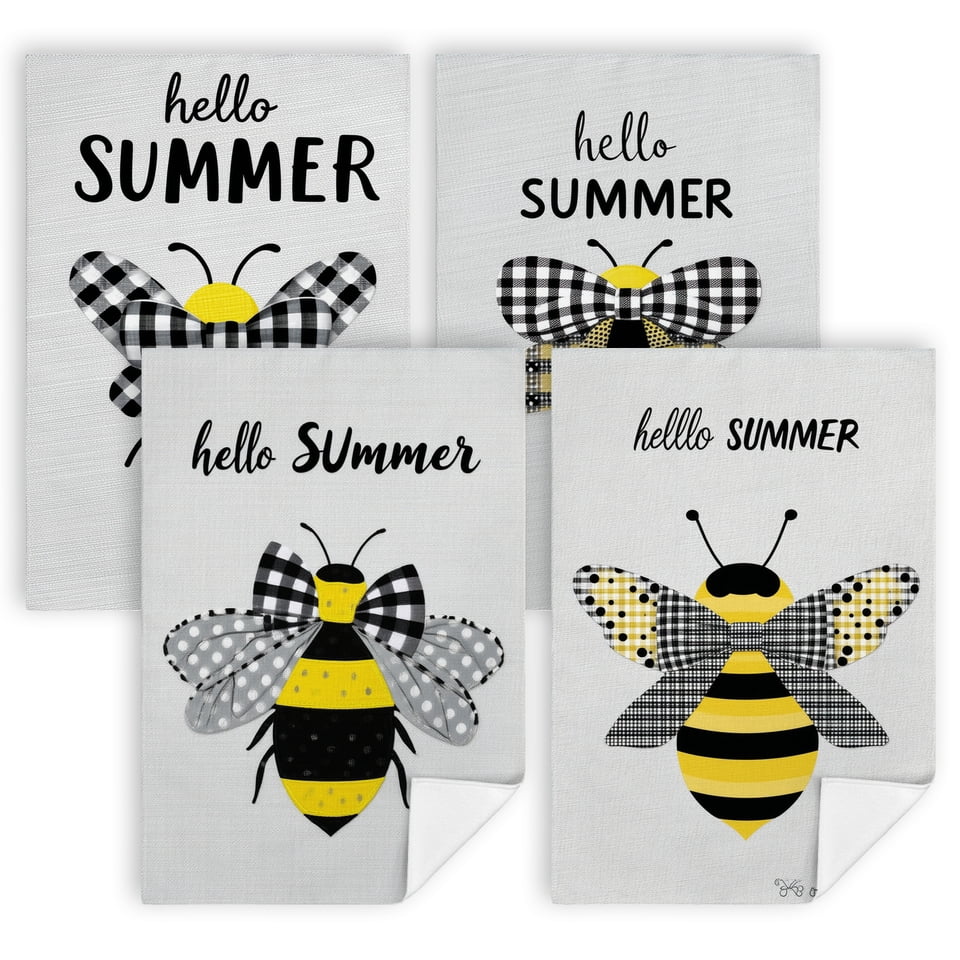 kitchen towels summer A black and white bee with a bow on its head ...