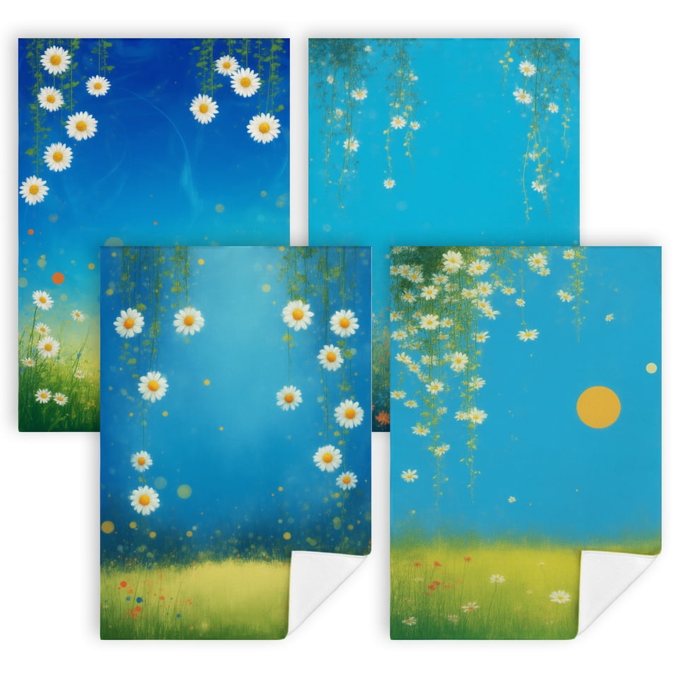 kitchen towels summer A field of daisies with a blue sky in the ...